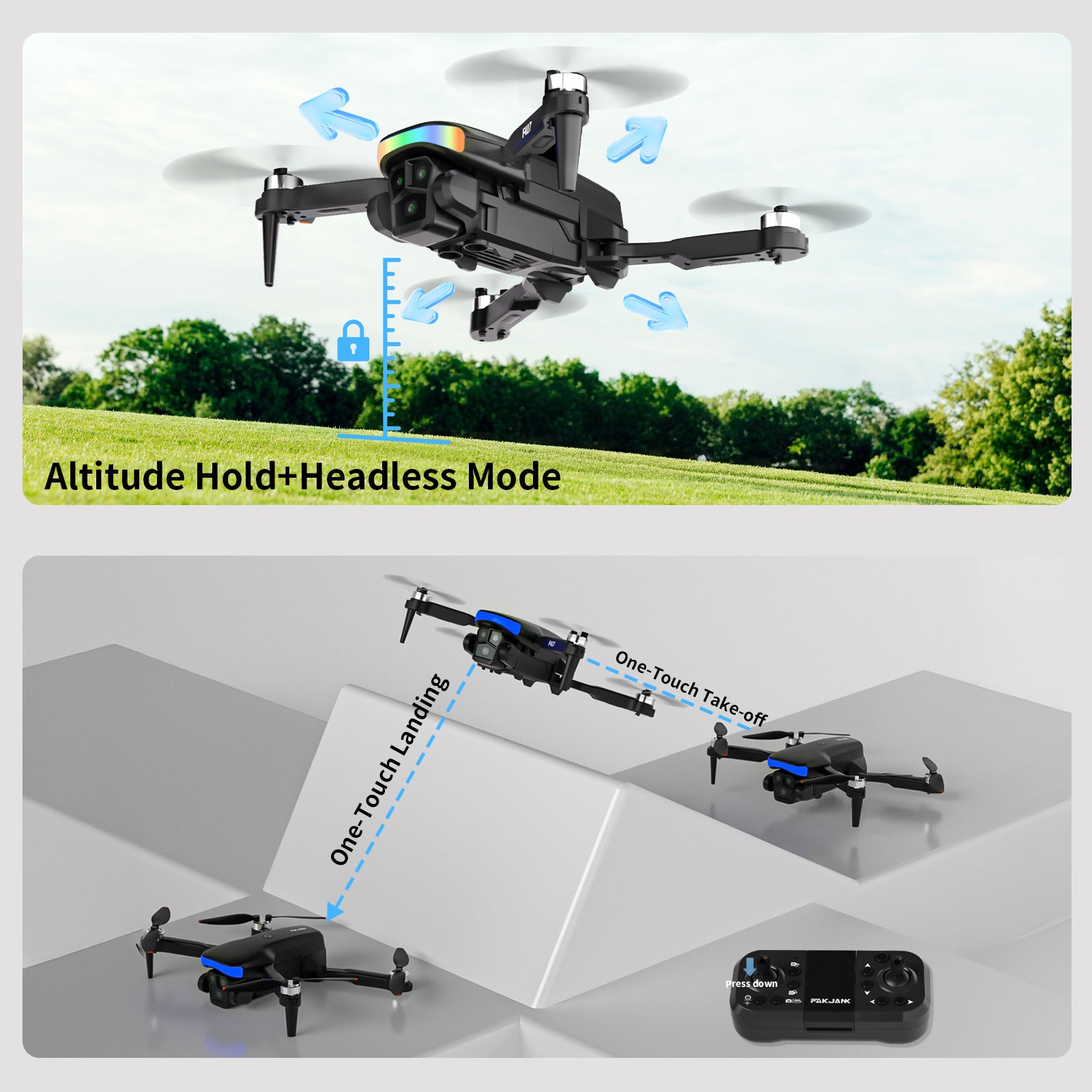 F417 Drone with Camera 1080P for Beginners and Adults,RGB LED Light 90 ...